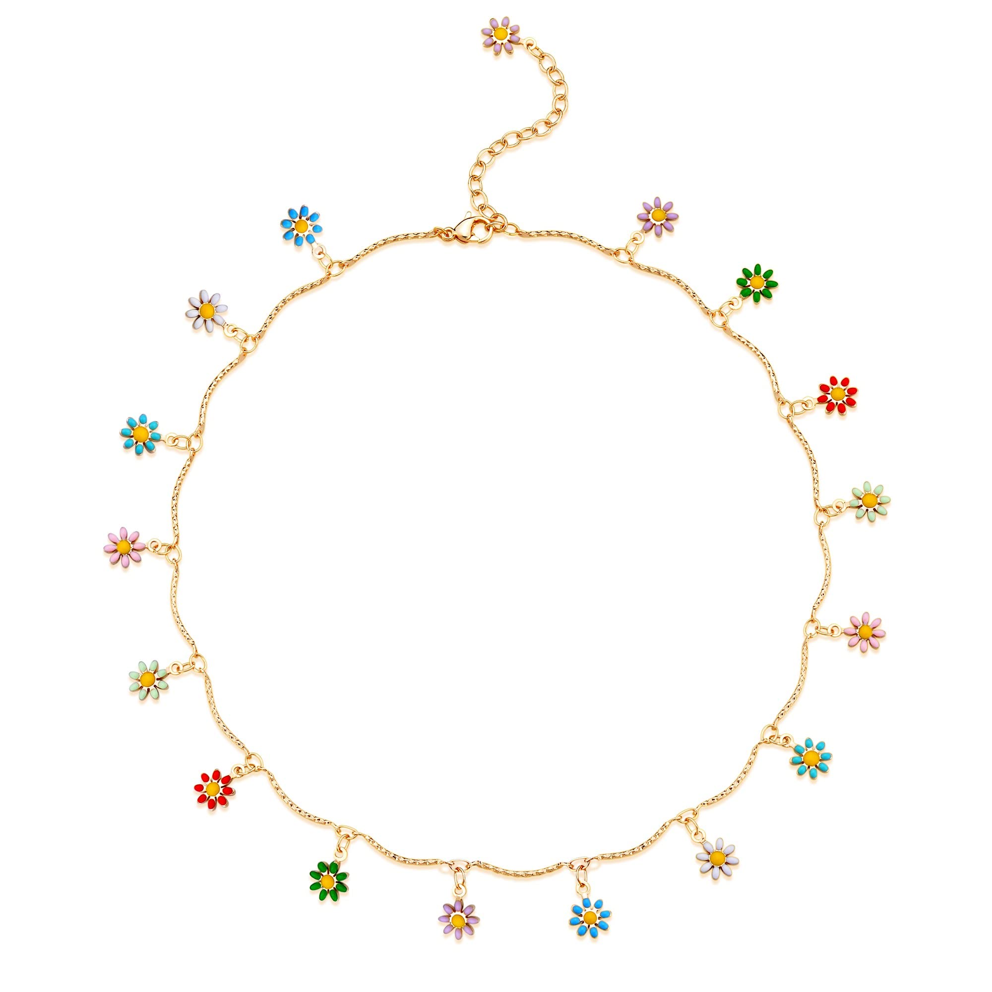 Fettero Cute Choker Necklace for Women Colorful Daisy Flower Choker Cute Chain Choker Necklace Delicate Fashion Gold Dainty Simple Necklace for Women Jewelry Gifts -Colorful Daisies