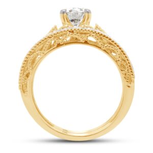 SAVEARTH DIAMONDS 1 1/2 CTTW Center 6MM Round Cut Lab Created Moissanite Diamond Milgrain Wedding Bridal Set Ring In 10K Solid Yellow Gold (VVS1 Clarity, 1.50 Cttw)-4 …