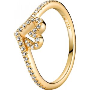 pandora timeless wish sparkling heart ring - hand-finished 14k gold-plated pandora shine with cubic zirconia - size 6 - no gift box