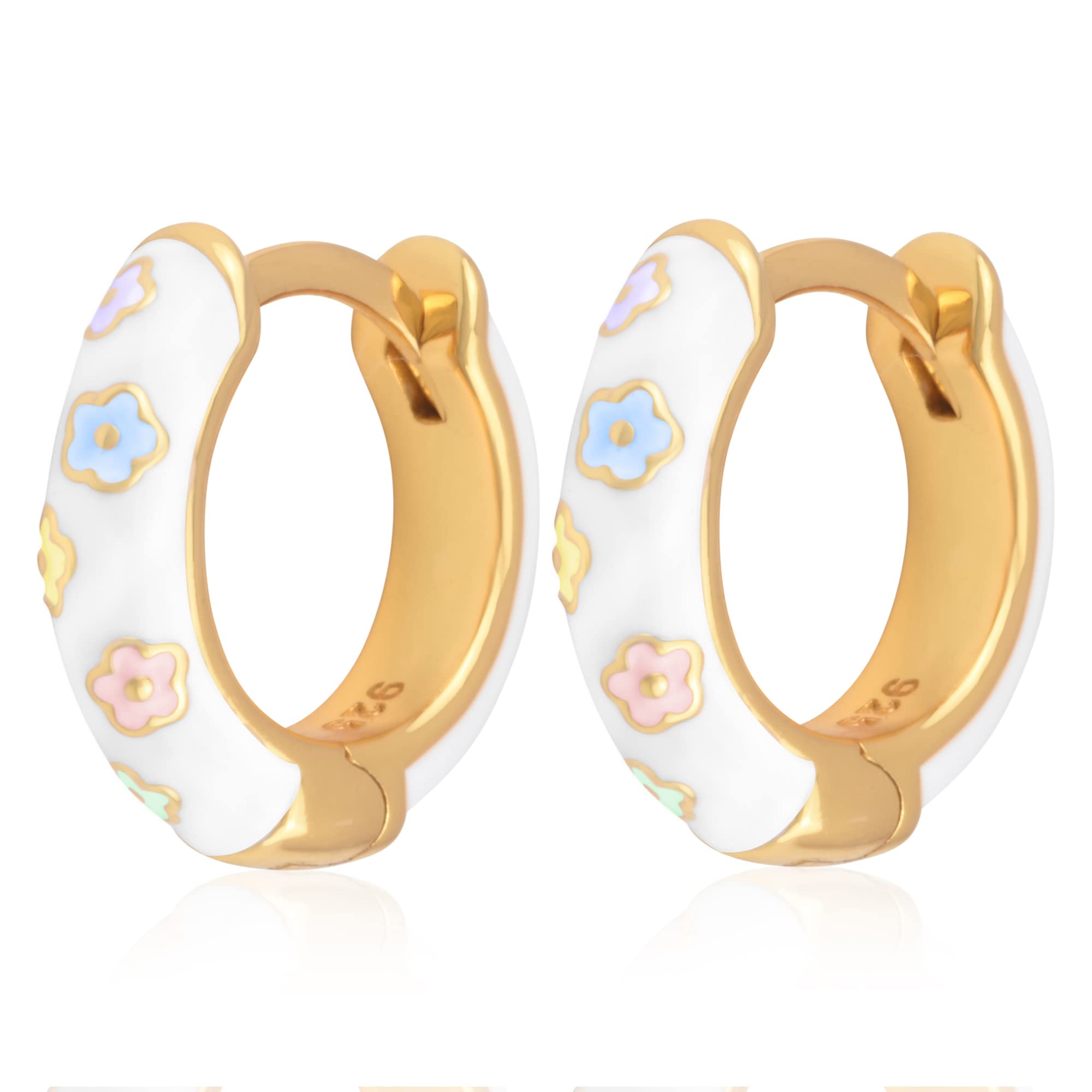 14K Gold Plated Sterling Silver Enamel Color Huggie Hoop Earrings for Women – Wide Range of Vibrant Color Options Available