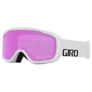 giro cruz asian fit ski goggles - snowboard goggles for men, women & youth - anti-fog - otg - white wordmark strap with amber pink lens