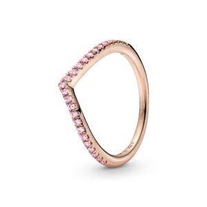 pandora sparkling wishbone ring - stackable rose gold ring for women - 14k rose gold-plated shine with pink cubic zirconia - size 7.5