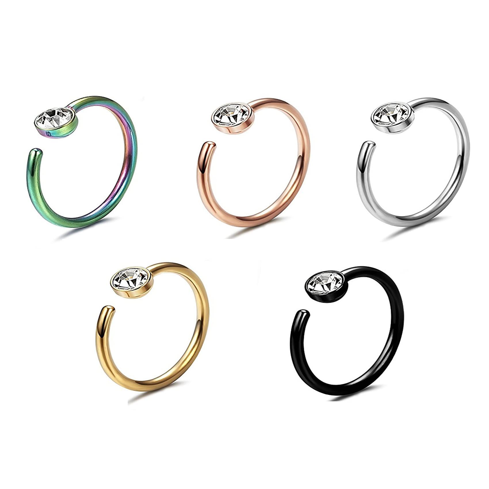 GUAngqi C-Shaped Nose Ring Bone Curved Hoop Rings Piercings Jewelry for Men Women,Multicolor (5pcs/Pack)