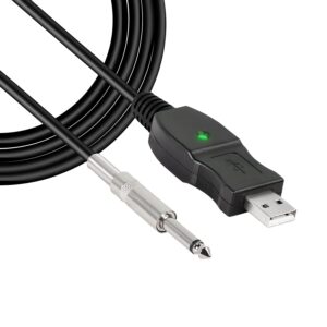 gelrhonr usb guitar cable,usb 2.0 male to 6.35mm (1/4inch) ts mono electric guitar converter cable for guitar to computer music recording-3m/10ft