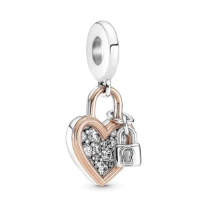 pandora heart padlock double dangle charm bracelet charm moments bracelets - stunning women's jewelry - made rose, sterling silver & cubic zirconia