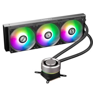 lian li galahad aio cooler 360mm radiator liquid cpu cooler rgb all-in-one water cooling system, triple chamber pump, lga1700 bracket, amd am5/am4 intel lga1200/115x/2011/2066 compatible (360mm black)