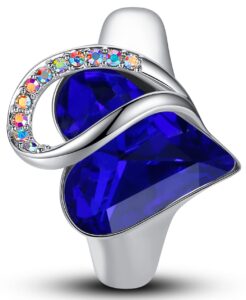 leafael infinity love women's adjustable heart ring with sapphire blue birthstone crystal for september, healing stone for wisdom, jewelry gifts for women, silver-tone, open end, size 6.5-12