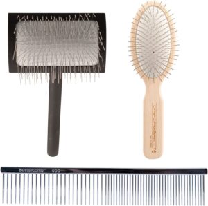 chris christensen brush & comb bundle - big k slicker brush + 000 7.5 in greyhound style fine/coarse comb + 27mm original series brush, groom like a professional, made in usa