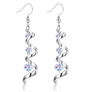 patisorna 925 sterling silver austria crystal eardrop dangle earrings for women spiral ribbon multi teardrop drop dangly earrings sparkly long dangle earrings jewelry gifts for her silver