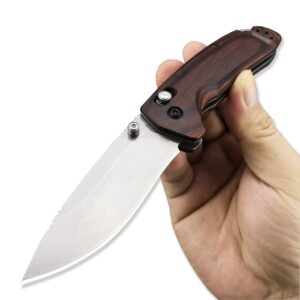 6.87 inch Hunt North Fork Manual Folding pocket Knife for men, 2.97" 8Cr13mov premium stainless steel Stonewash Drop Point Blade, Stabilized Wood Handles AXIS Lock with Reversible Clip