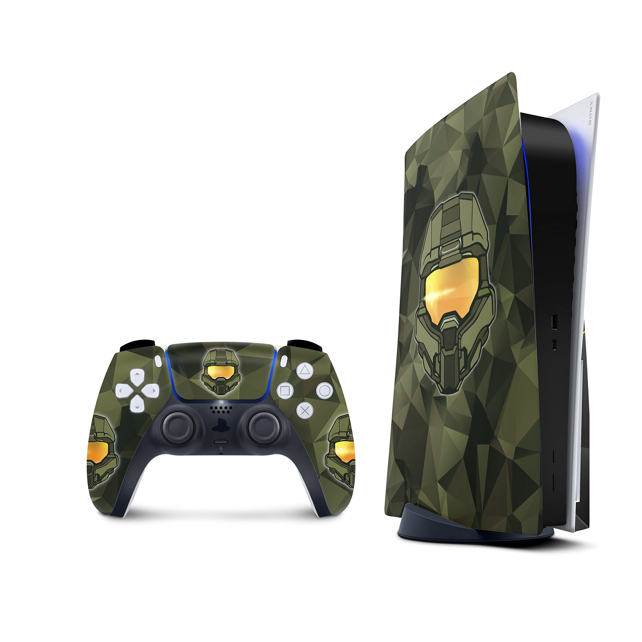 TACKY DESIGN PS5 Skin Infinite Space Skin for Playstation 5 skin Console and 2 controller skin, Green futuristic soldier PS5 cover Vinyl 3M Decal Stickers Full wrap Cover (Disk Edition)