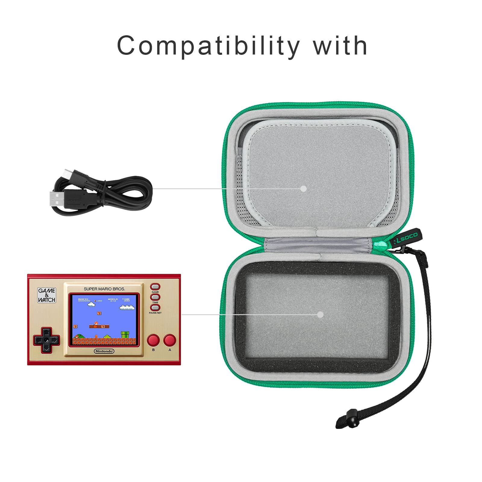 RLSOCO Carrying Case for Nintendo Game & Watch: Super Mario Bros/The Legend of Zelda (Green Zipper)