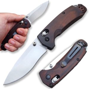 6.87 inch hunt north fork manual folding pocket knife for men, 2.97" 8cr13mov premium stainless steel stonewash drop point blade, stabilized wood handles axis lock with reversible clip