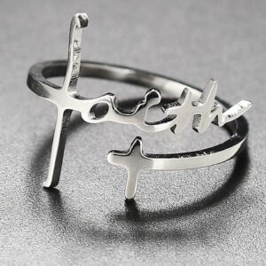 Jude Jewelers Stainless Steel Adjustable Size Faith Cross Christian Prayer Wedding Engagement Promise Anniversary Ring (Silver, Adjustable)