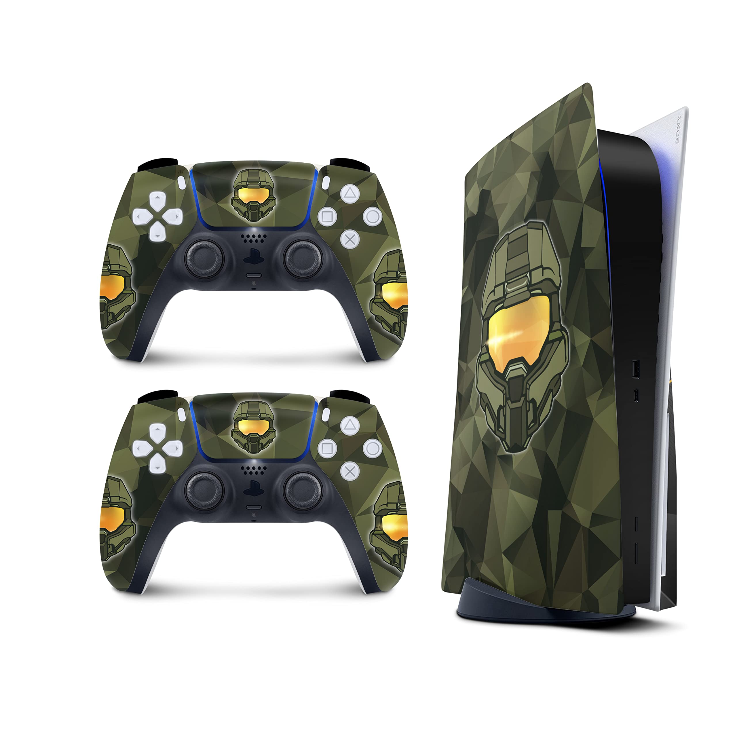 TACKY DESIGN PS5 Skin Infinite Space Skin for Playstation 5 skin Console and 2 controller skin, Green futuristic soldier PS5 cover Vinyl 3M Decal Stickers Full wrap Cover (Disk Edition)