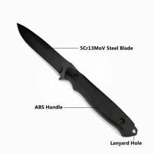 HUAAO 10.5’’ Fixed Blade Knife with Sheath, 4.9’’ 5Cr13MoV Steel Blade and ABS Handle, EDC Camping Knife for Outdoor Hunting Hiking