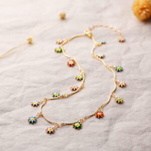 Fettero Cute Choker Necklace for Women Colorful Daisy Flower Choker Cute Chain Choker Necklace Delicate Fashion Gold Dainty Simple Necklace for Women Jewelry Gifts -Colorful Daisies