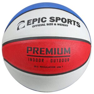 epic multi-color premium rubber recreational red/white/blue basketball 7-29.5" (official)