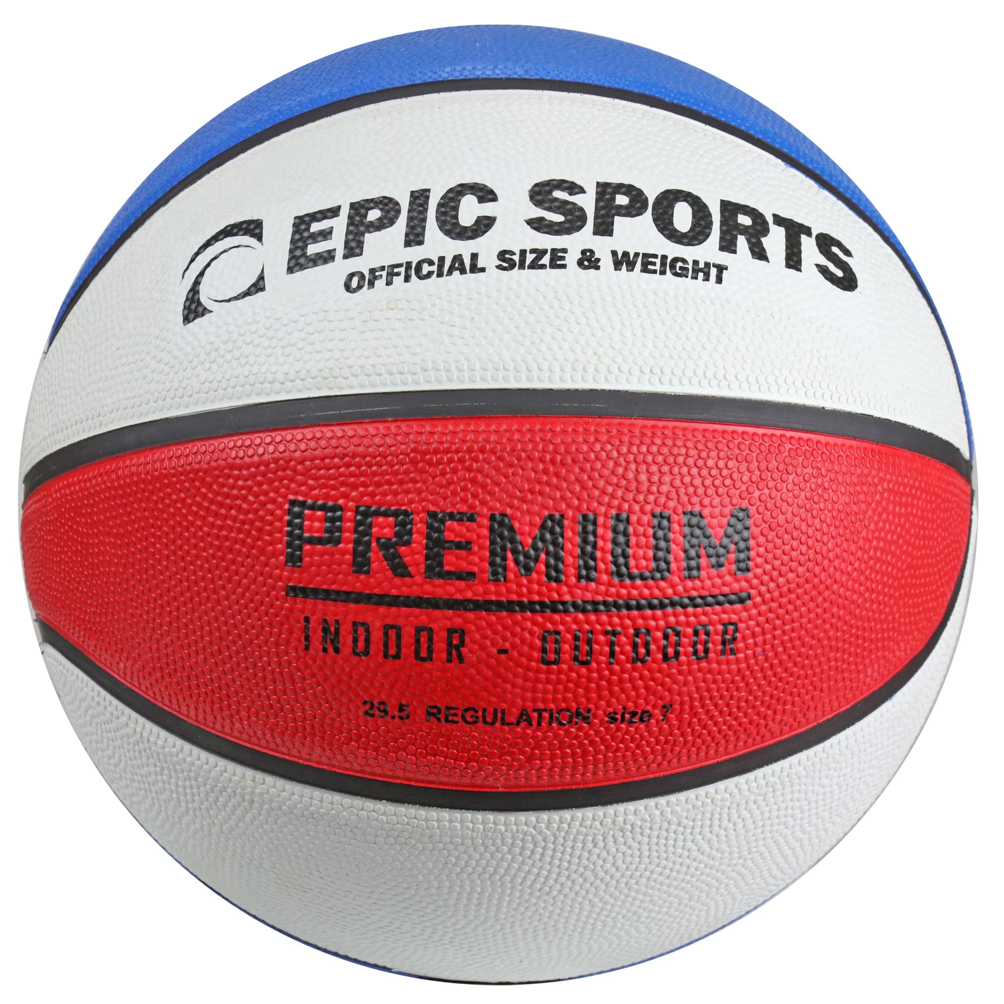 Epic Multi-Color Premium Rubber Recreational Red/White/Blue Basketball 7-29.5" (Official)