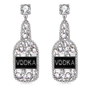 nlcac champagne bottle earrings sparky rhinestone vodka champagne bottle drop dangle earrings wedding holiday celebration party earrings gifts for women silver