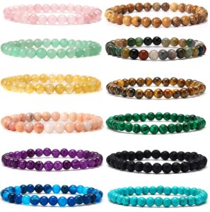 samoco 12pcs 4mm 6mm 8mm gemstones bracelets for women men semi precious healing crystal stone stretch round beaded bracelet handmade energy bracelets adjustable(6mm)