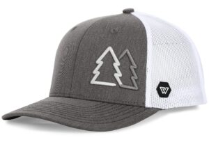 wue simple pine trees trucker hats for men adjustable snapback mesh cap great for outdoors (charcoal hea/white) (charcoal hea/white)