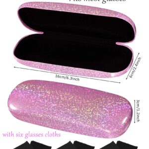 Weewooday 6 Pieces Hard Shell Eyeglasses Cases Glitter Glasses Case Unisex Glasses Case with Cleaning Cloth Sunglasses Case for Women Men