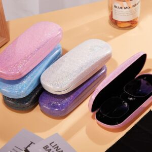 Weewooday 6 Pieces Hard Shell Eyeglasses Cases Glitter Glasses Case Unisex Glasses Case with Cleaning Cloth Sunglasses Case for Women Men