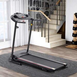 folding electric treadmill for home, 2.5hp manual incline running machine, 12 pre-set programs, 5" lcd display/300lbs capacity mp3 black