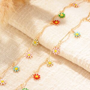 Fettero Cute Choker Necklace for Women Colorful Daisy Flower Choker Cute Chain Choker Necklace Delicate Fashion Gold Dainty Simple Necklace for Women Jewelry Gifts -Colorful Daisies