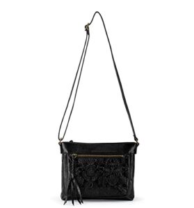 the sak womens sak sanibel leather mini crossbody, black floral embossed ii, one size us