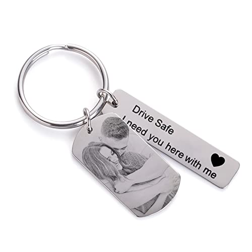 Valentine Day Gifts Personalized Keychain - Drive Safe I Need You Here With Me Custom Keychain Valentine Day Gifts for him, Silver, One Size