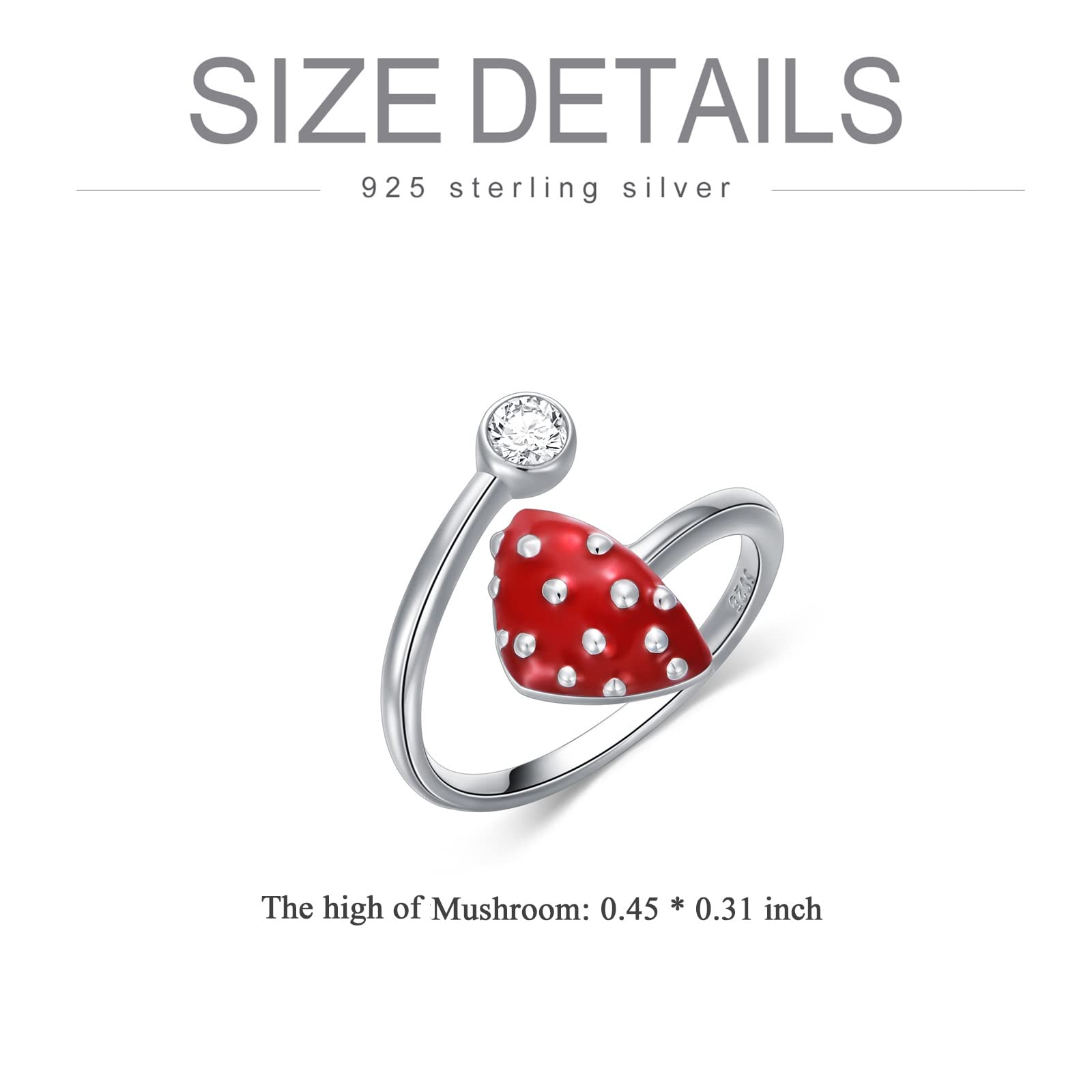 MEIDERBO Red Mushroom Ring S925 Sterling Silver Red Mushroom Rings Jewelry Gifts for Women Wife Mother Mother's Day Birthday Gifts(Size 8)