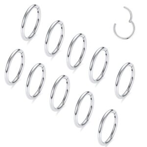 Casvort 10PCS 16G 316 Stainless Steel Helix Classic Ring Stack Clickers Seamless Septum Nose Piercing Rings Segment Tragus Hoop Rings Body Piercing Jewelry