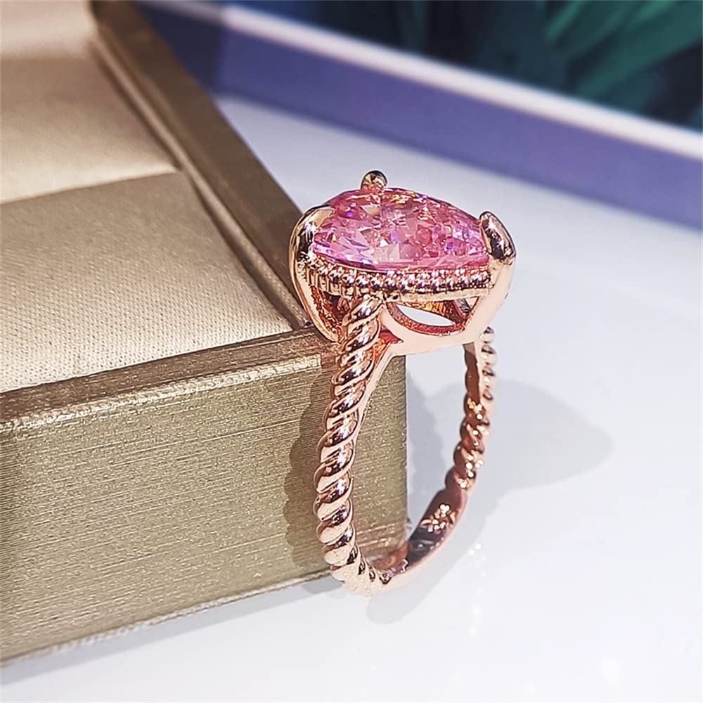 18K Rose Gold Plated Fashion Jewelry Teardrop Shaped Cubic Zirconia Rings Popular Pink Gemstone Rings Twist Wedding Engagement Rings for Women HM411 (8)