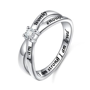 925 sterling silver i am enough i am worthy i am strong i am loved ring for women (a, 9)