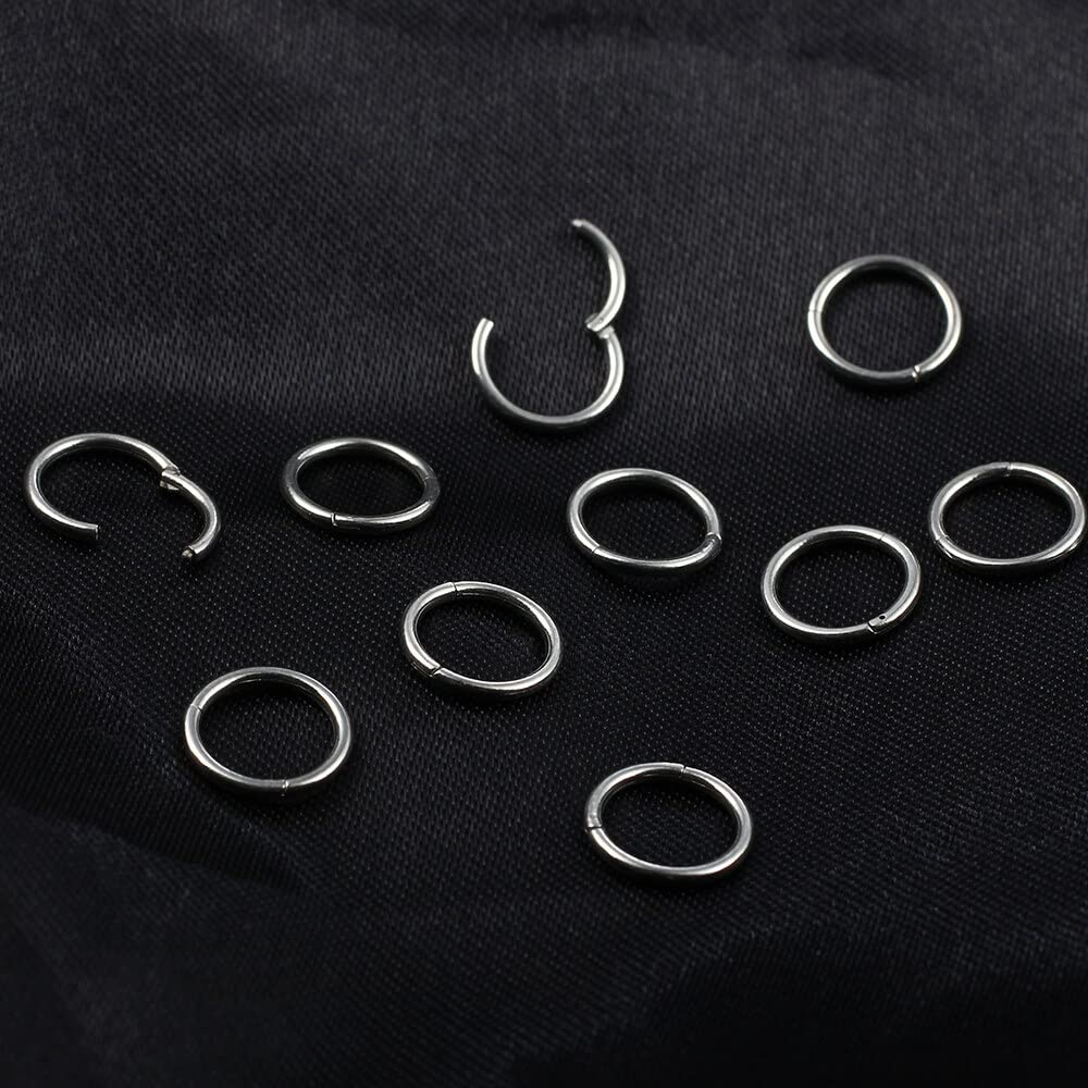 Casvort 10PCS 16G 316 Stainless Steel Helix Classic Ring Stack Clickers Seamless Septum Nose Piercing Rings Segment Tragus Hoop Rings Body Piercing Jewelry