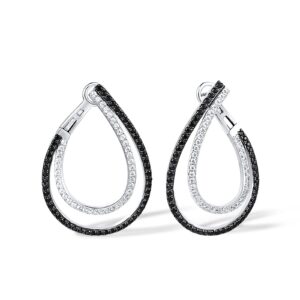 santuzza 925 sterling silver double hoop earrings black spinel cubic zirconia stud earrings for women