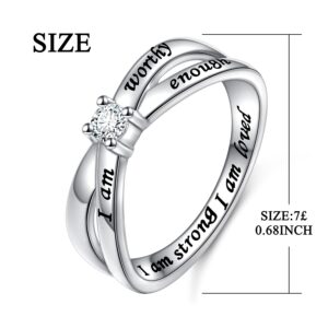 925 Sterling Silver I Am Enough I Am Worthy I Am Strong I Am Loved Ring for Women (A, 9)