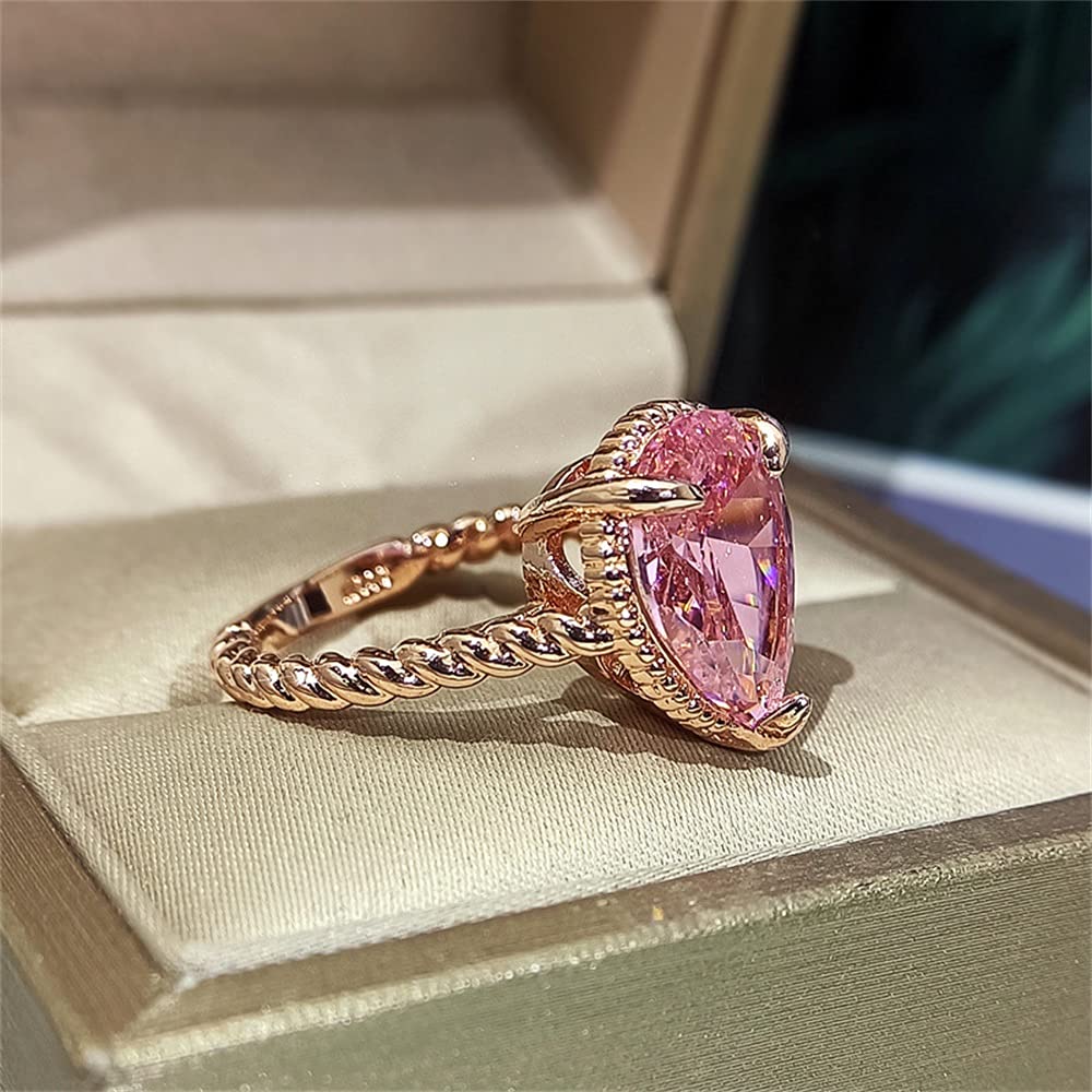 18K Rose Gold Plated Fashion Jewelry Teardrop Shaped Cubic Zirconia Rings Popular Pink Gemstone Rings Twist Wedding Engagement Rings for Women HM411 (8)