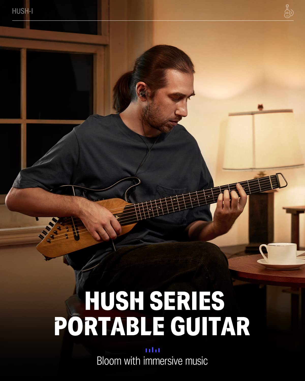 Donner HUSH-I Guitar For Travel - Portable Ultra-Light and Quiet Performance Headless Acoustic-Electric Guitar, Maple Body with Removable Frames, Gig Bag, and Accessories