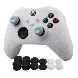 ralan glitter controller skin for xbox series, anti-slip silicone controller cover protector case compatible for xbox series gamepad joystick with 4 cat caps and black pro thumb grip x 8.