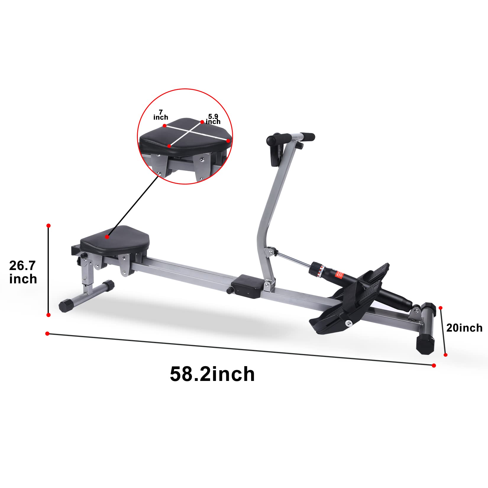 YSSOA Rowing Machine Rower Ergometer, with 12 Levels of Adjustable Resistance, Digital Monitor and 260 lbs of Maximum Load Black