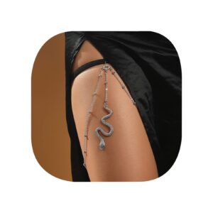 snake leg chain for women girls, sexy serpent charm thigh garter, summer bikini skirt beach party-snake silver