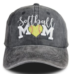 manmesh hatt softball mom gifts for women, vintage adjustable distressed baseball mom cap, cute washed embroidered sports mama hat for mothers day (one size, softball mom black)