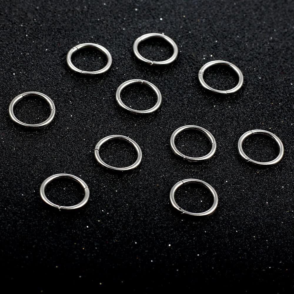 Casvort 10PCS 16G 316 Stainless Steel Helix Classic Ring Stack Clickers Seamless Septum Nose Piercing Rings Segment Tragus Hoop Rings Body Piercing Jewelry