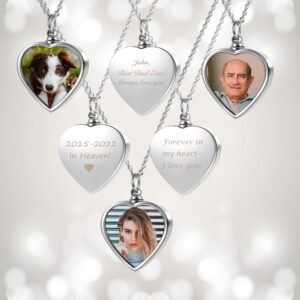 AllerPierce Personalized Photo Cremation Urn Necklace for Ashes Custom Picture Heart Locket Necklace Keepsake Cremation Jewelry Memorial Gift Ashes Necklaces for Women Men Pets