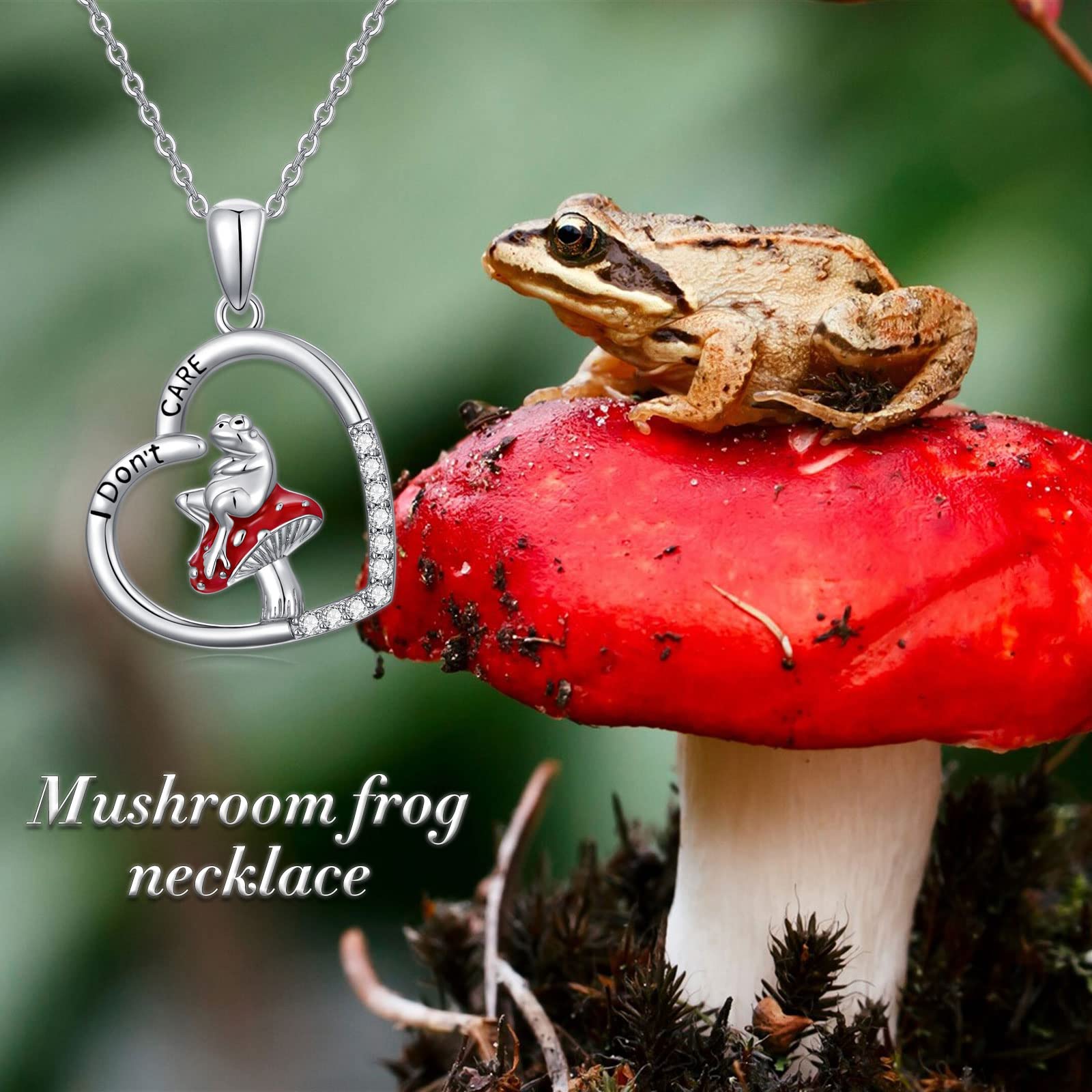 MEIDERBO Frog Mushroom Necklace 925 Sterling Silver Frog Mushroom Pendant Jewelry I Don't care Frog Mushroom Gift for Women Wife Mother Mother's Day Birthday Gifts