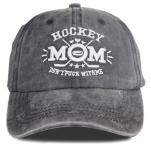 manmesh hatt hockey mom gifts for women, vintage adjustable distressed ice hockey baseball cap, cute washed embroidered sports mama hat for mothers day (one size, hockey mom black)