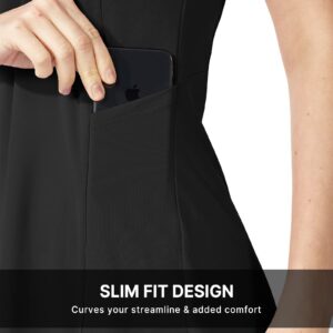 ChinFun Tennis Golf Dresses for Women, Tennis Golf Dress with Shorts Underneath and 4 Pockets UPF 50+ Cap Sleeve Workout Athletic Exercise Dress Black M